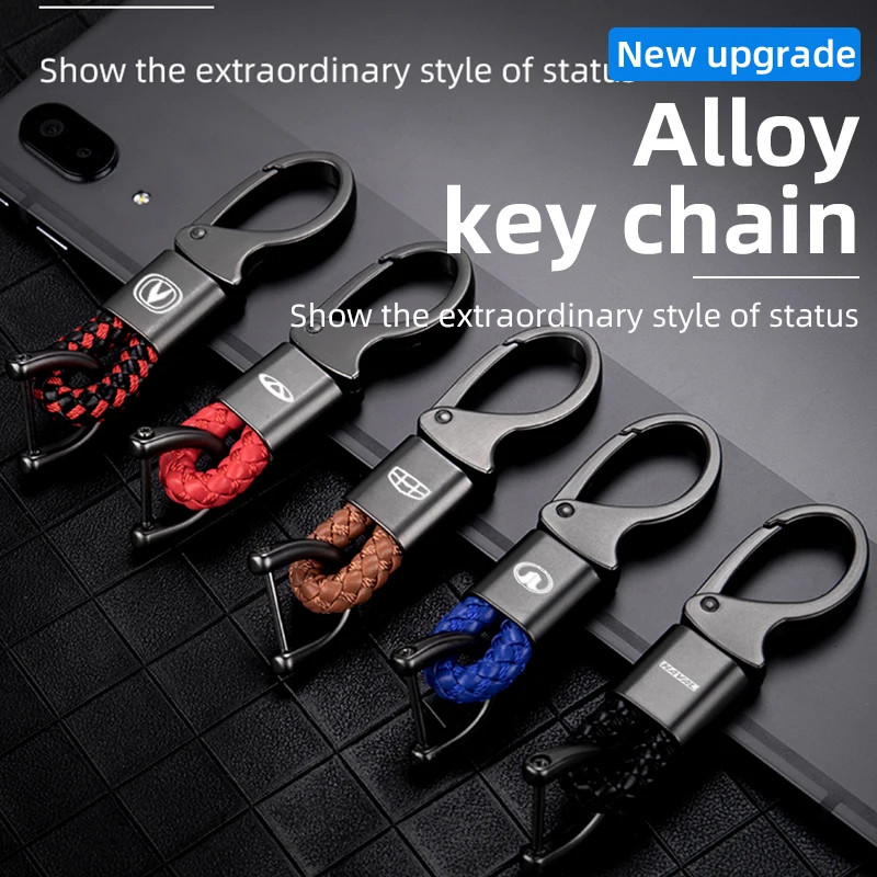 Car-Keychain-Metal-Leather-Braided-Rope-Key-Rings-For-Skoda-VRS-Octavia ...