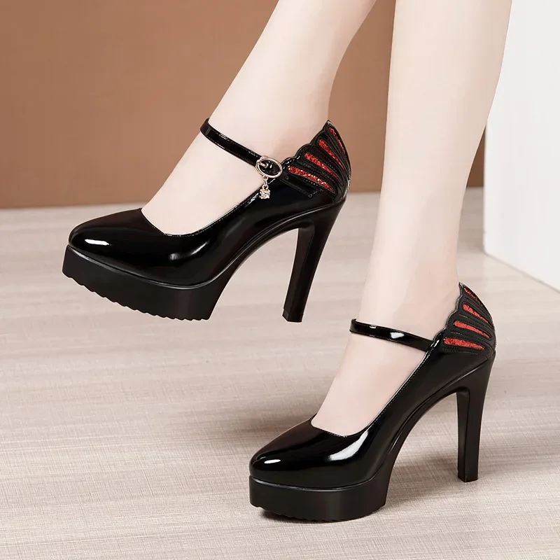 11cm Small Size 32-43 White Wedding Shoes Patent Leather Platform Pumps ...