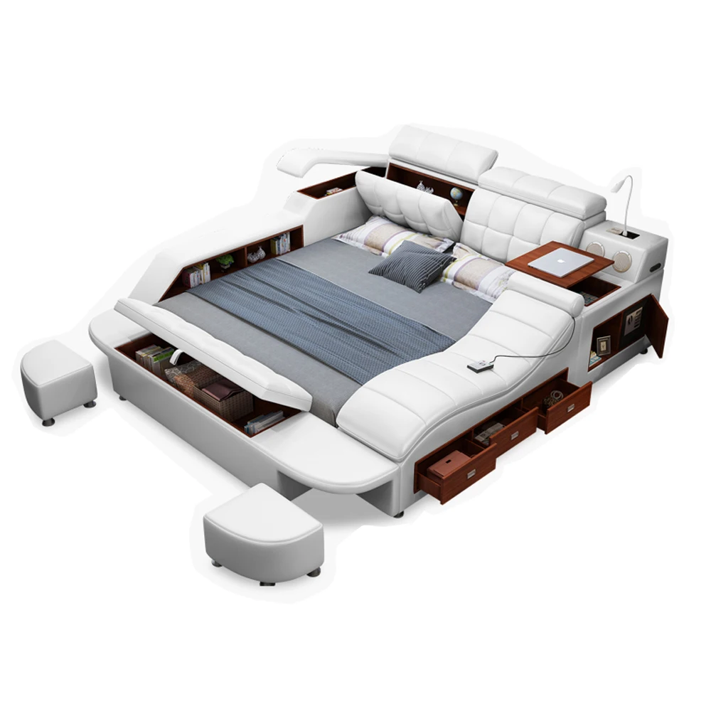 Cama-estofada-de-couro-genu-no-iluminada-da-massagem-do-tatami-dos ...