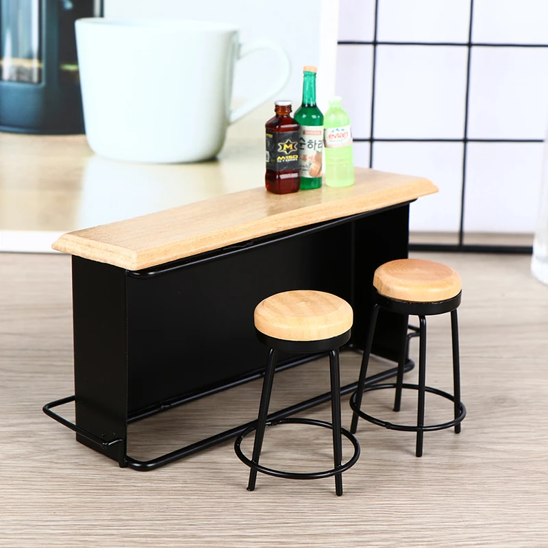 3Pcs/set Dollhouse Miniature Bar Counter Stool Mini Kitchen Furniture ...