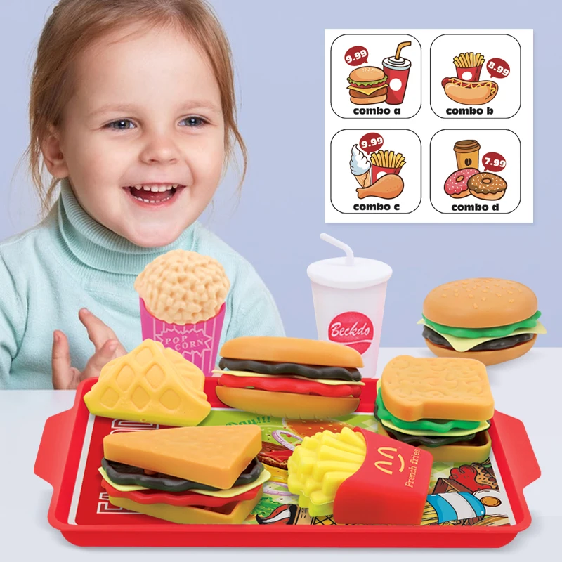 Kids-Kitchen-Toys-Fast-Food-Restaurant-Hamburger-Set-Pretend-Play-Mini ...