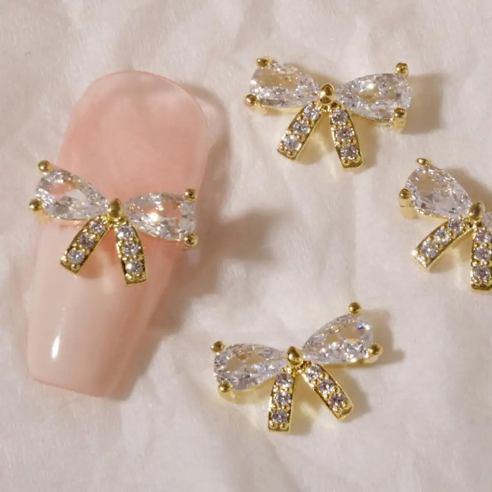 Excellent Cubic Zirconia Nail Bows Charms Eco-friendly Shiny Surface 3d ...