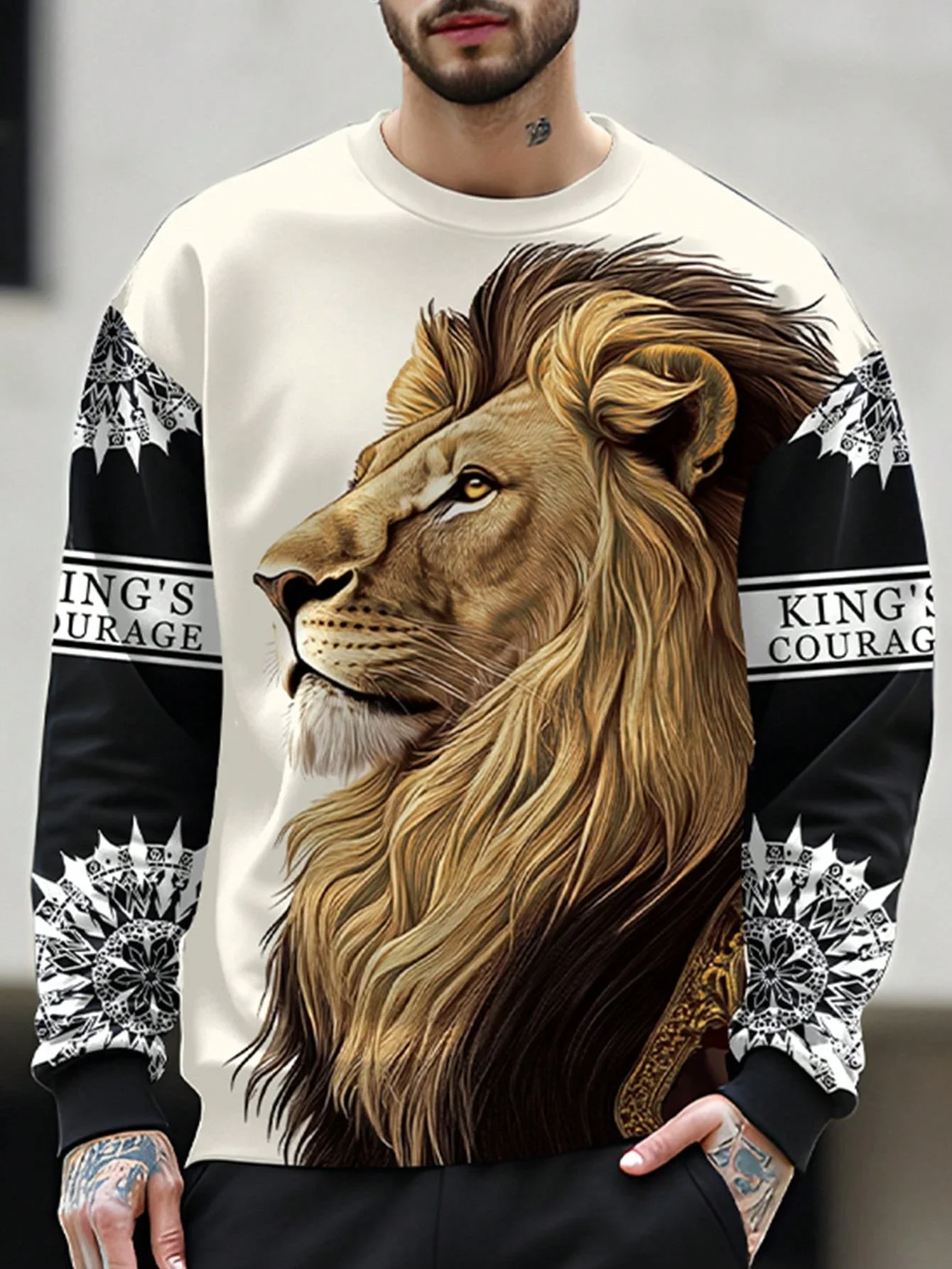 Men's Personalized Fierce Lion Animal Print Casual Sweatshirt Fashion ...