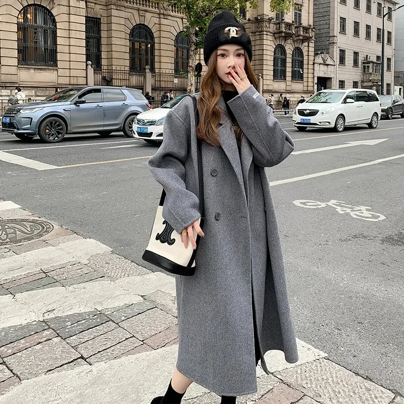 Pink-Tweed-Coat-Female-Autumn-and-Winter-Korean-Loose-in-the-Long ...