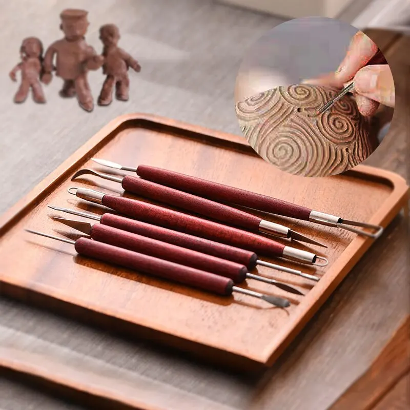 6pcs-set-Pottery-Tools-Red-Wood-Double-Ended-Wire-Knife-For-Clay-Repair ...