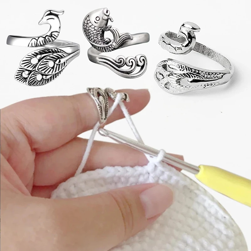Thimble Yarn Guides Adjustable Open Knitting Crochet Loop Shape Ring ...