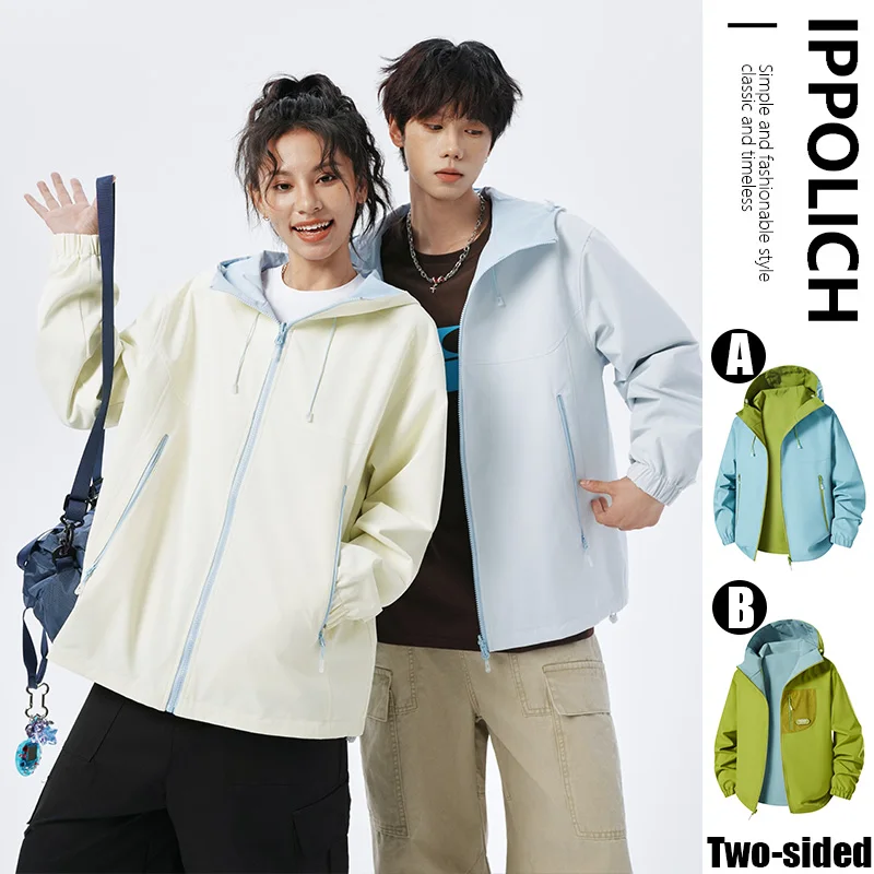 New Couple Jacket Two-sided Coat Long Sleeve Casual Men Coats Women ...