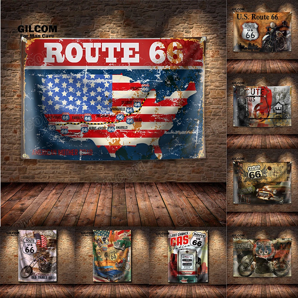 Route 66 US Mother Highway Repair Retro Banner Flag Service Poster Wall ...
