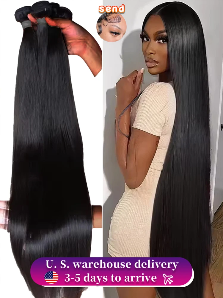 40 50Inch Bone Straight Human Hair Bundles Raw Hair Bundles Real Human ...