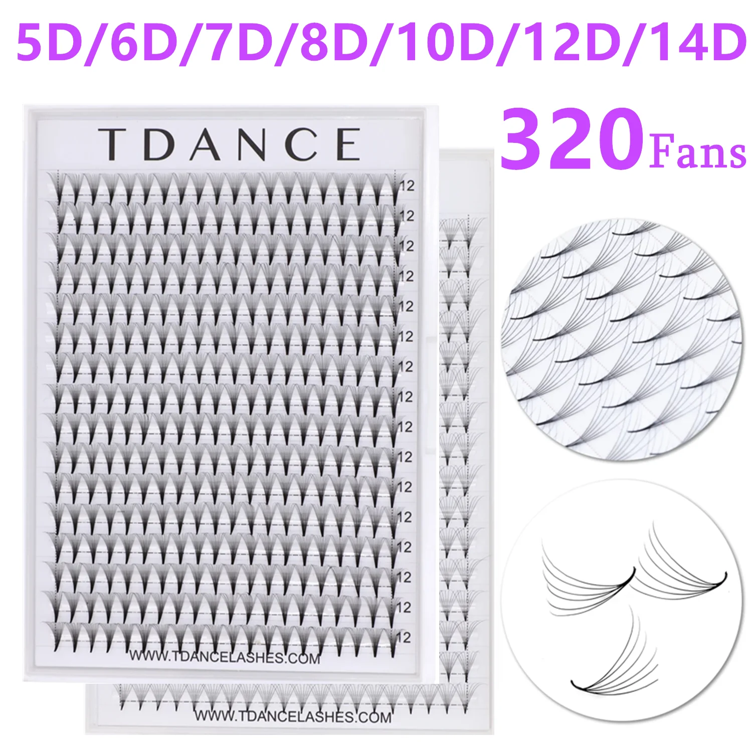Tdance 0.05/0.07mm 320fans 16rows 7/8/10/12d Premade Eyelash Extensions ...