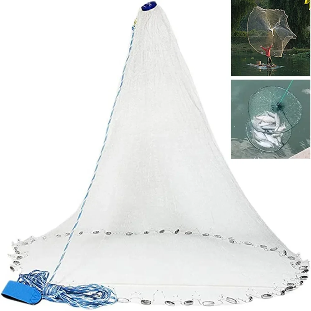 American-Hand-Cast-Fishing-Net-300CM-5FT-Small-Mesh-Hand-Throw-Cast ...