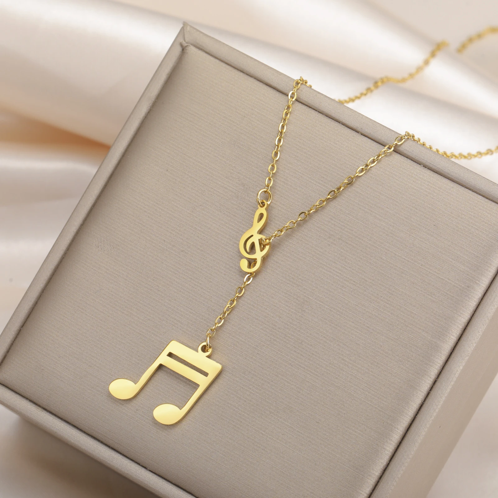 Cazador Trendy Music Note Pendant Necklace Women Stainless Steel Chain ...