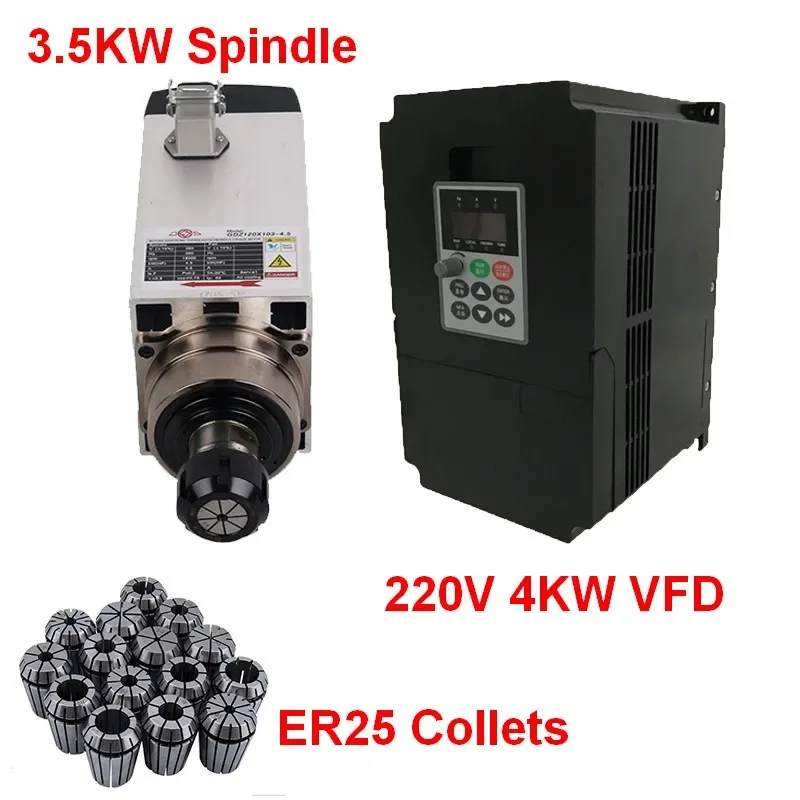 3-5KW-5HP-220V-Square-Spindle-Motor-Air-Cooled-4-Bearings-4kw-VFD ...