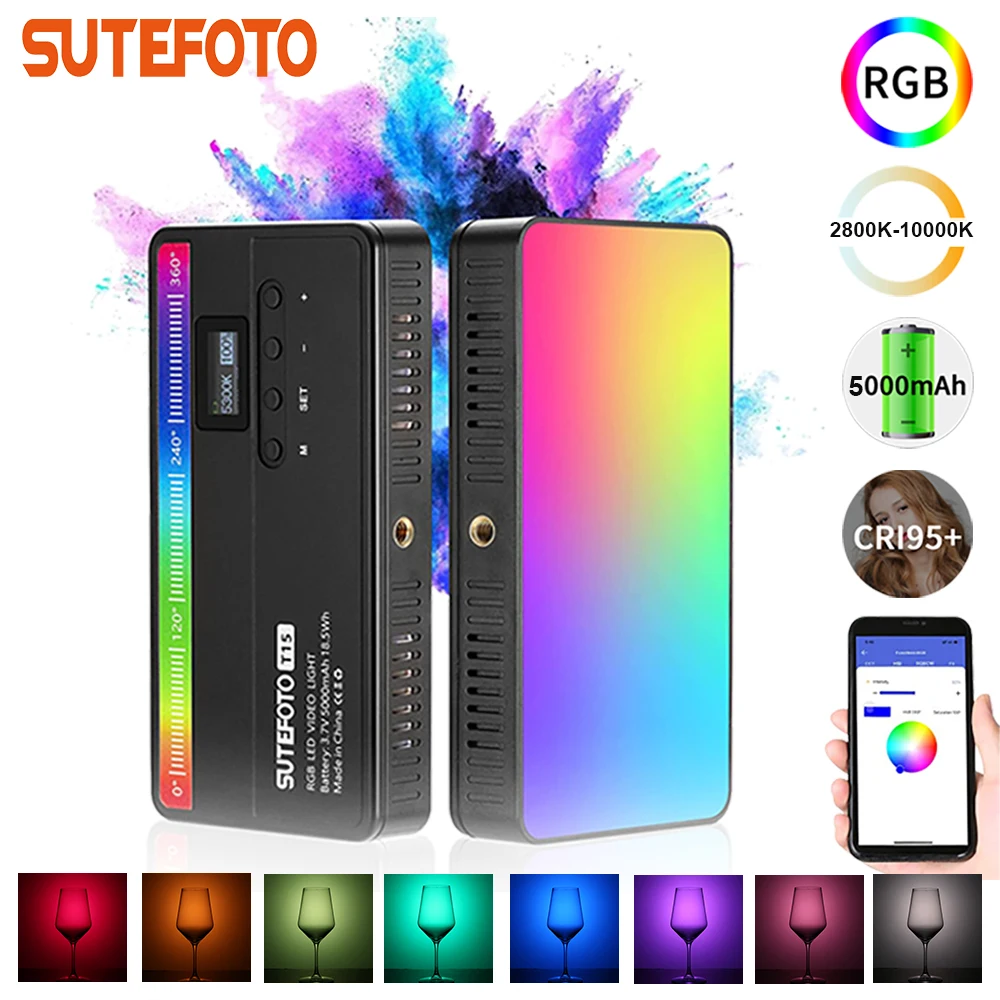 SuteFoto-T15-15W-Full-Color-RGB-LED-Panel-Video-Light-2800-10000K ...