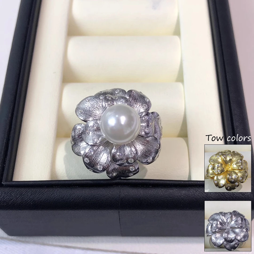 MeiBaPJ-10mm-Natural-Round-Pearl-Fashion-Flower-Ring-DIY-925-Silver ...