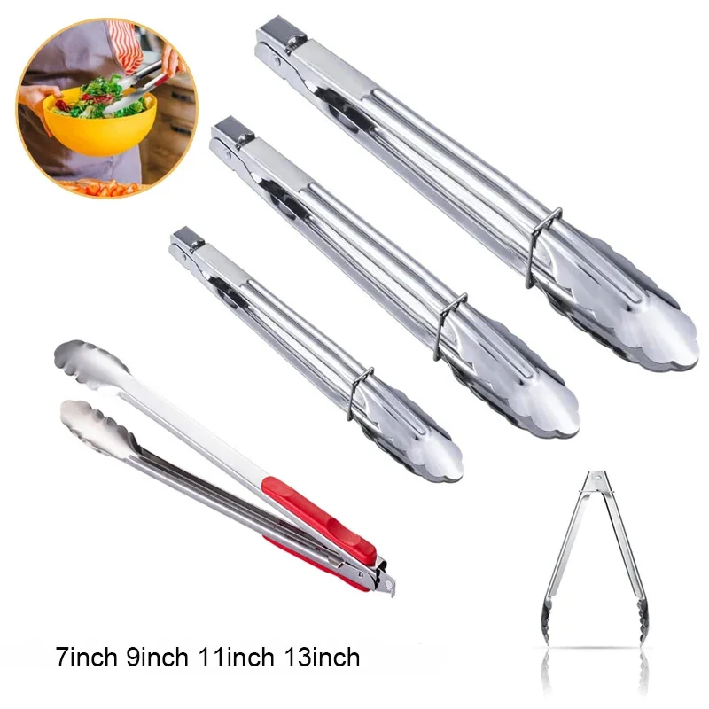Stainless-Steel-Tongs-Meat-Salad-Bread-Serving-Clip-Barbecue-Grill ...