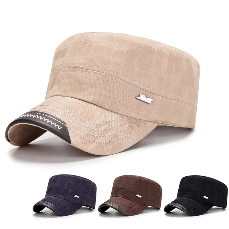2022-Luxury-Brand-Cap-Men-Washed-Cotton-Flat-Top-Cap-Black-Camel-Men-s ...