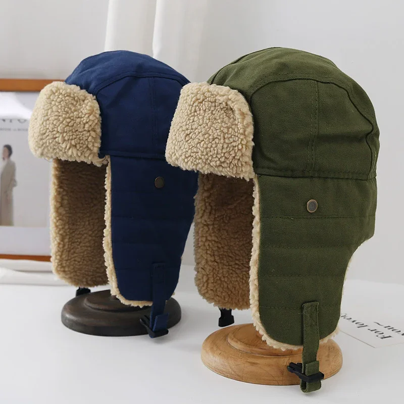 Unisex Winter Hats with Ear Flaps Cotton Trapper Hat Aviator Windproof ...