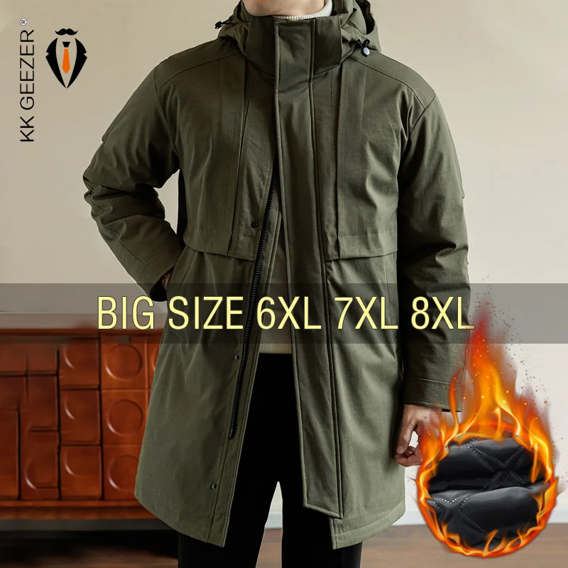 Winter Jackets Men Padded Warm Long Cotton Coats Plus Size 6XL 7XL 8XL ...
