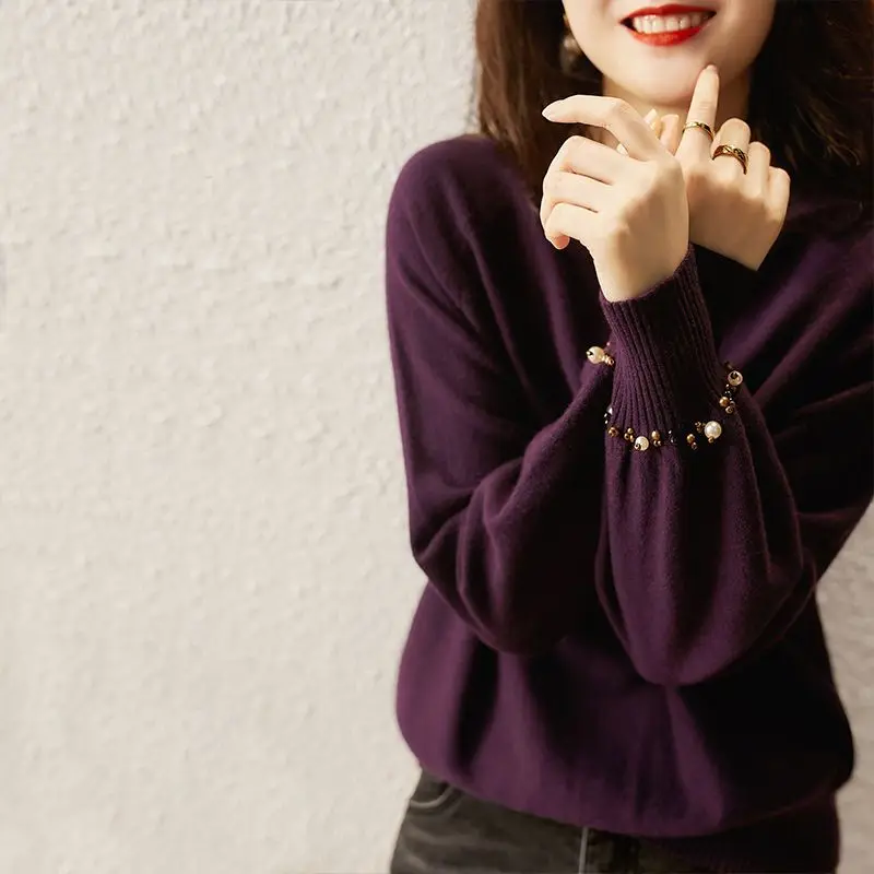 Korean-Embroidered-Flares-Lantern-Long-Sleeve-Women-s-Half-High-Collar ...