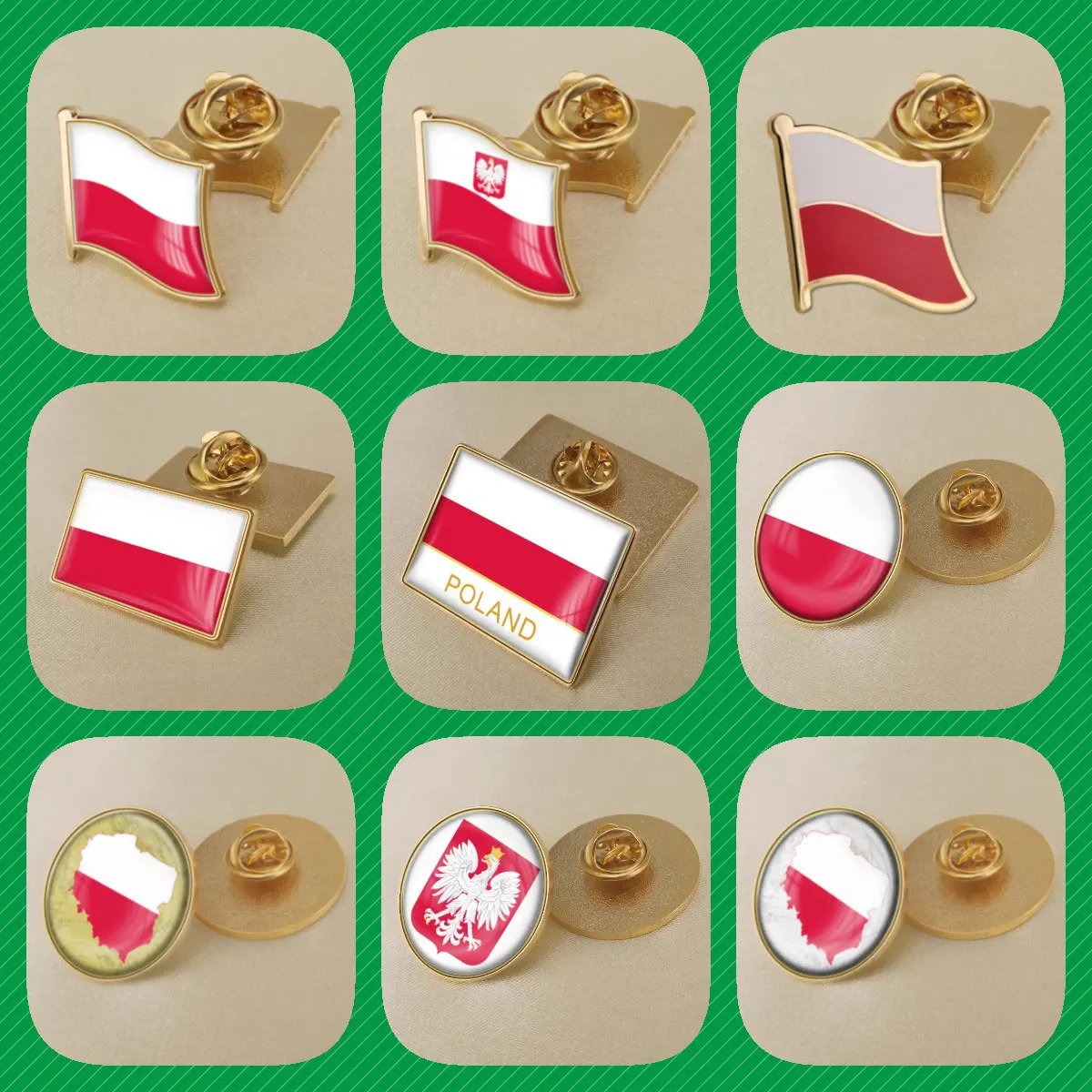 Poland-Polish-Map-Flag-National-Emblem-National-Flower-Brooches-Badges ...