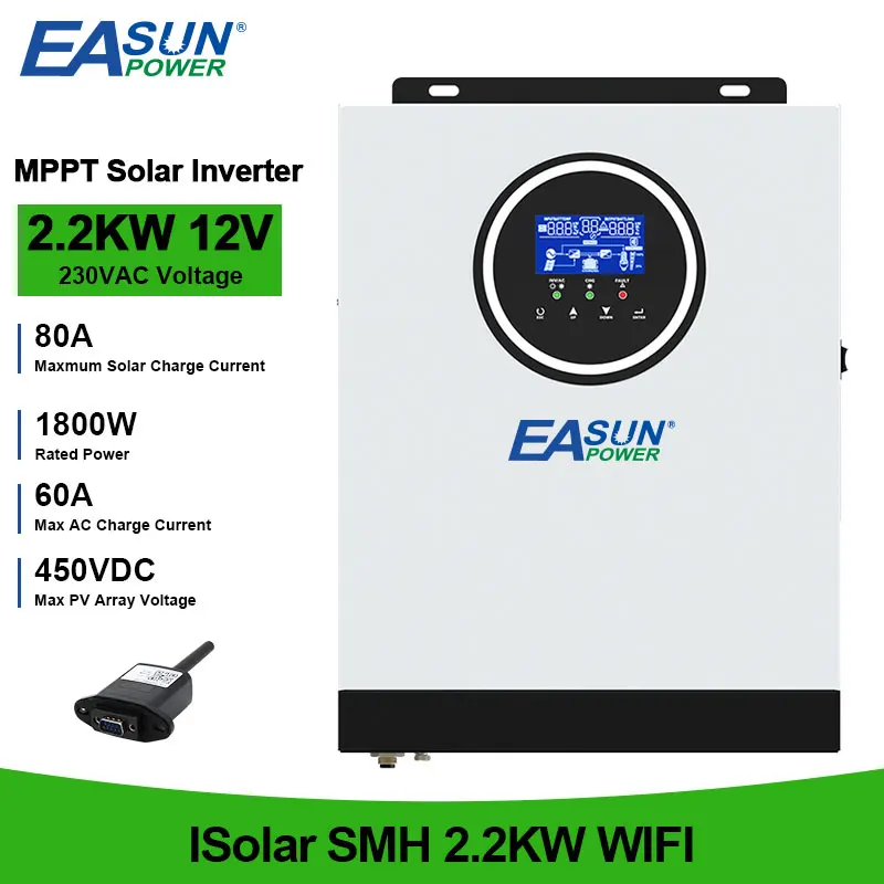 Easun Power Solar Hybrid Inverter 12V AC 220V 2.2KW Pure Sine Wave ...