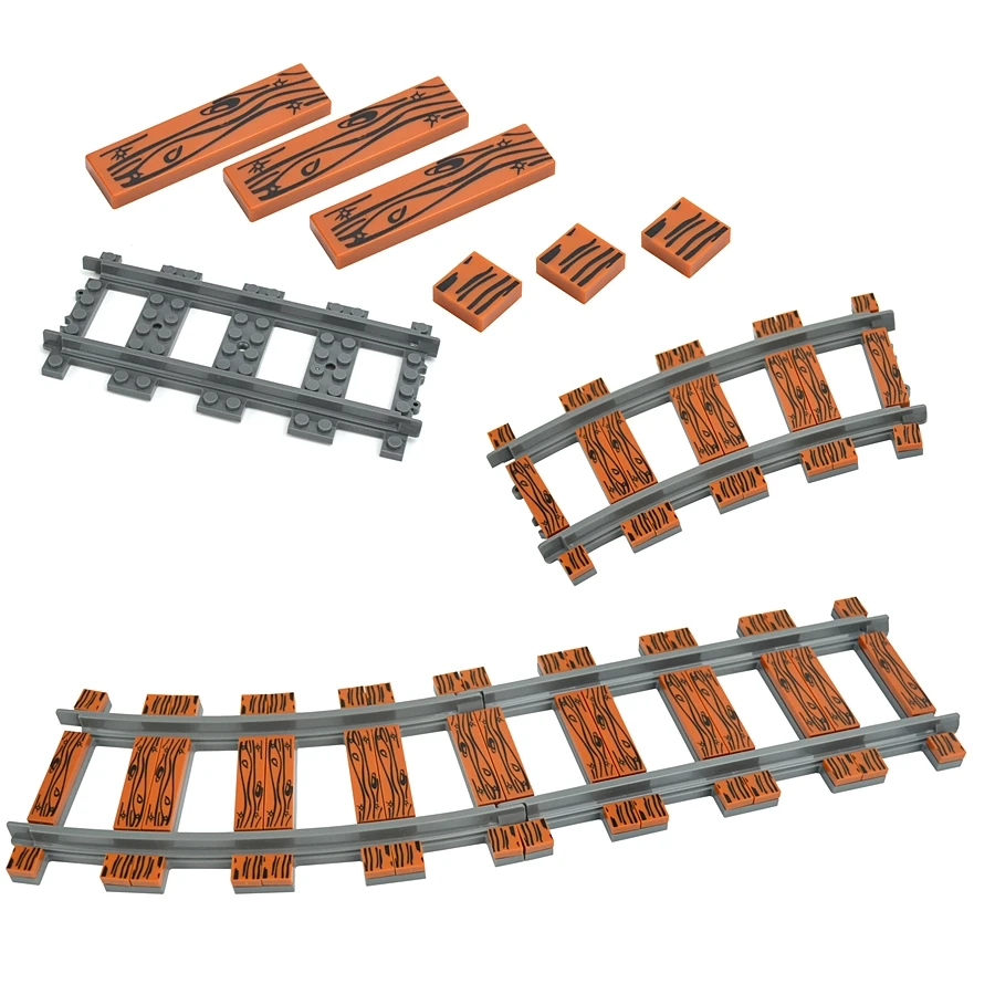1X1 1X4 Wood Texture Trains Track Rail Decorate Straight Curved With ...