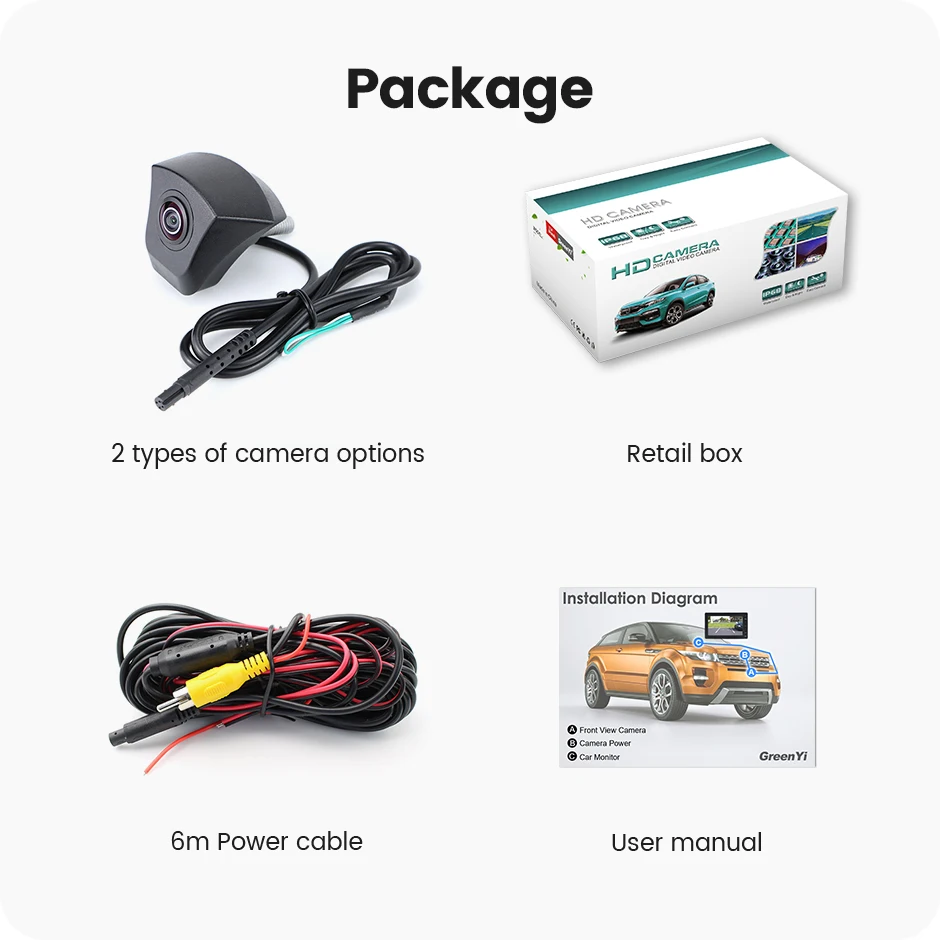 Caméra de recul,GreenYi 170 ° AHD caméra de vue avant de voiture pour ...