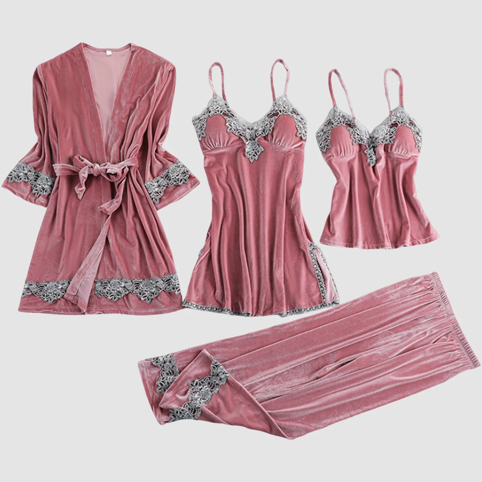 Women-Sexy-Lace-Pajamas-Gold-Red-Soft-Comfortable-Velvet-Pajama-Set ...