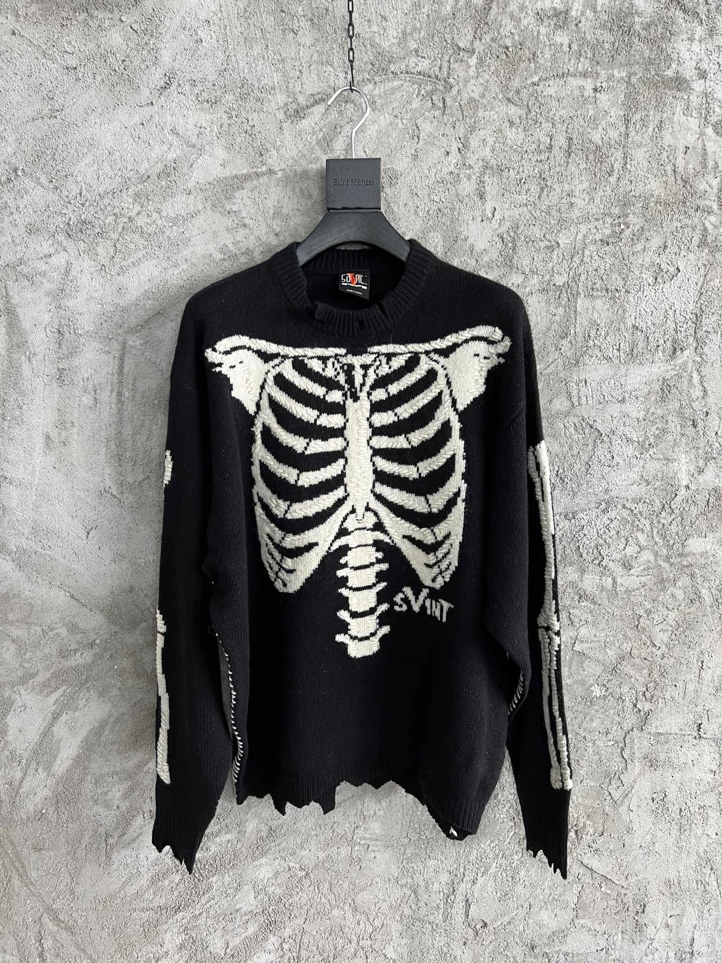 men and women distressed broken skeleton wool pullover sweater oversize ...
