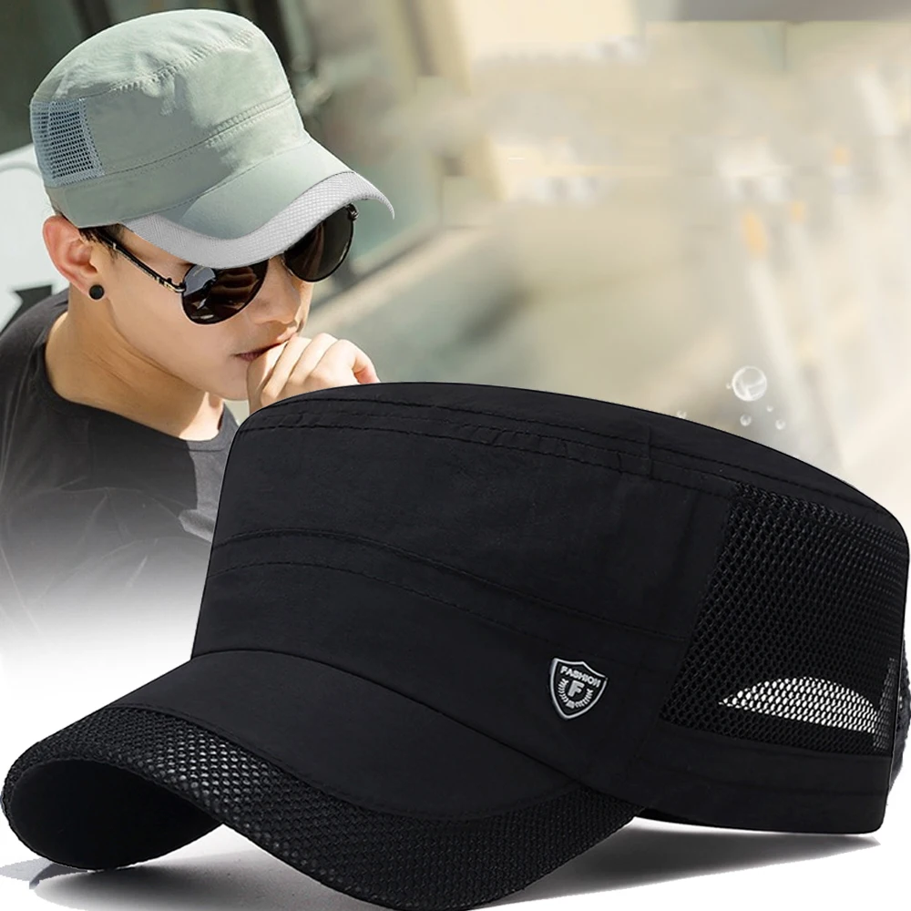 2024-Summer-Mesh-Flat-Top-Hats-Men-Quick-Drying-Breathable-Visor-Caps ...