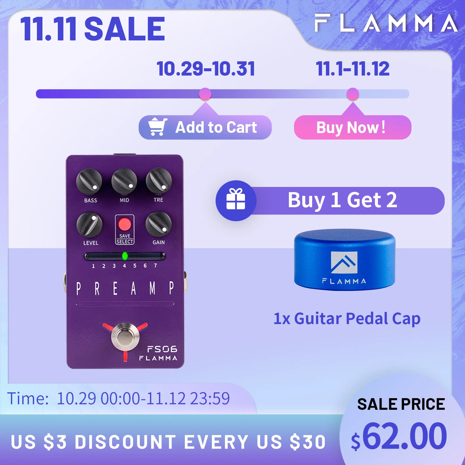 Flamma fs06 preamp pedal de efeitos de guitarra digital com 7 modelos ...