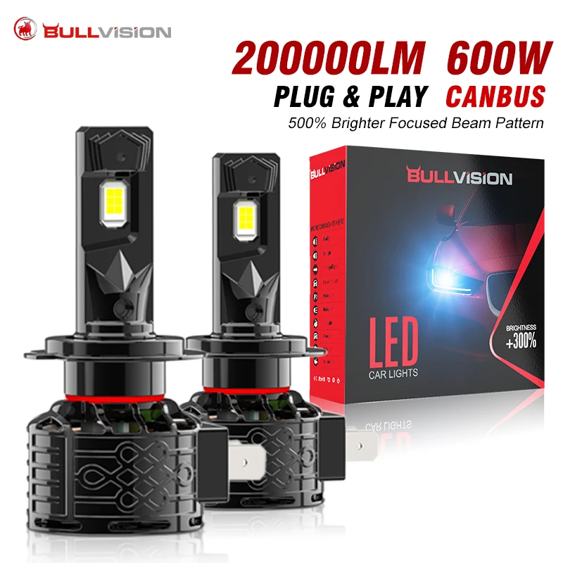 200000LM-600W-H7-LED-Canbus-Headlight-Turbo-LED-Head-Lamp-Bulbs-High ...