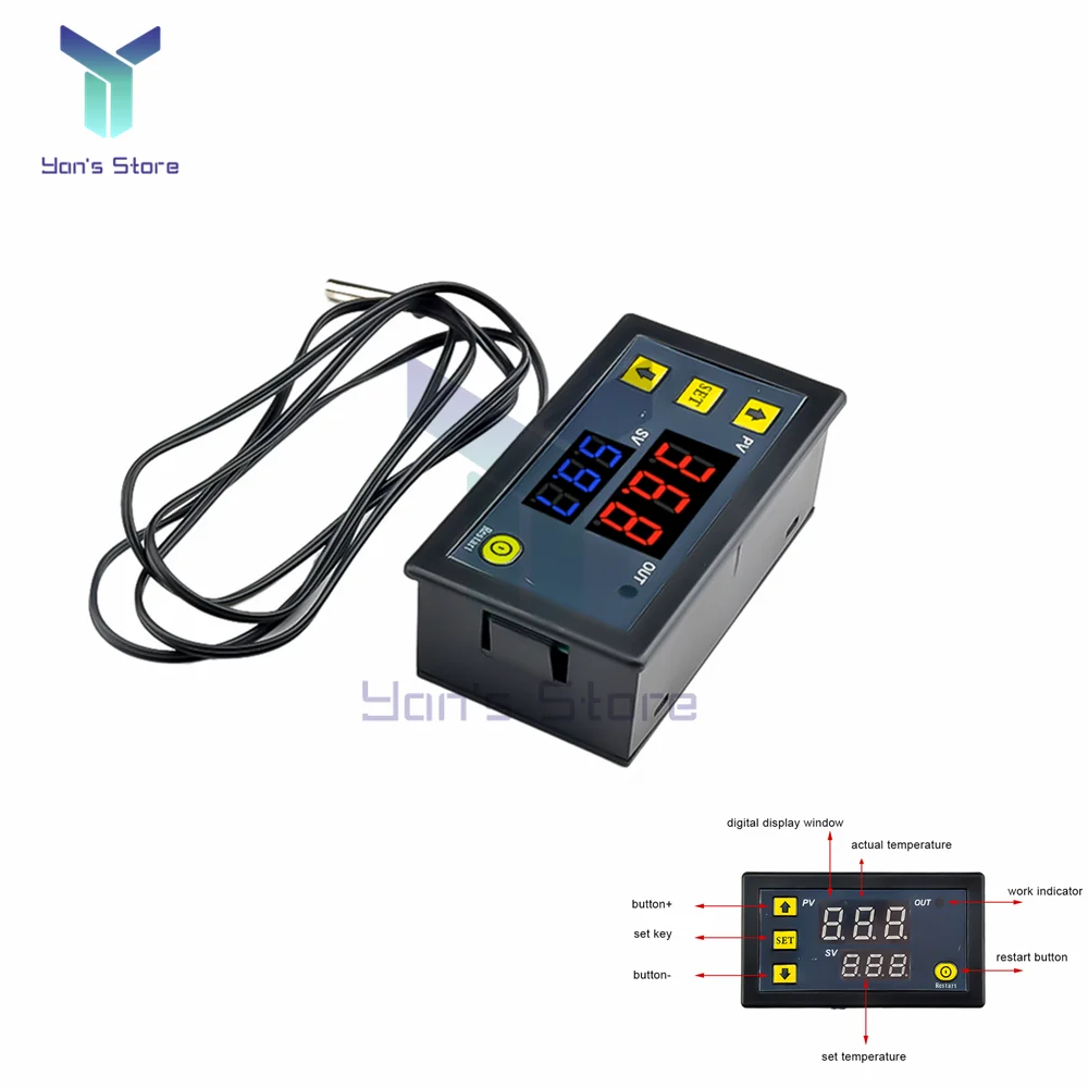 W3230 Digital Temperature Controller AC 110-220V Probe 20A LED Display Thermostat 12V 24V With ...