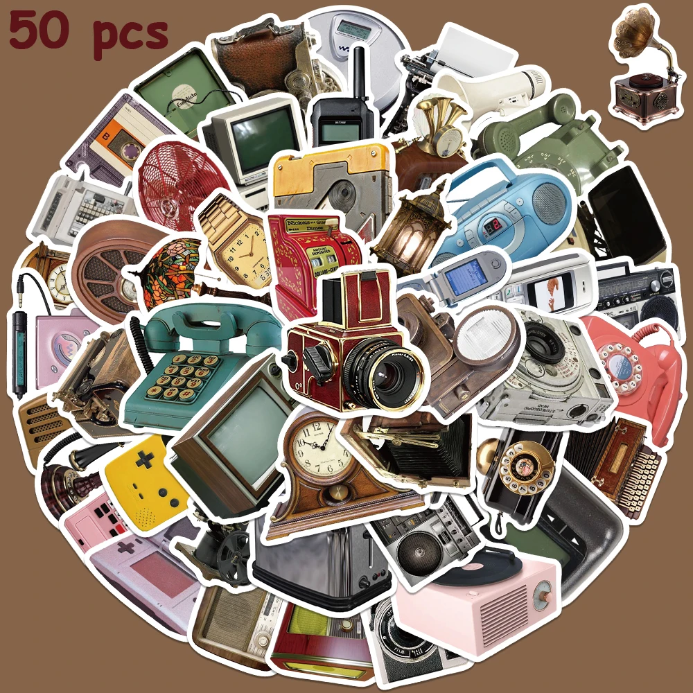 50pcs Retro Electronic Devices Camera Phone Clock Stickers Vintage ...