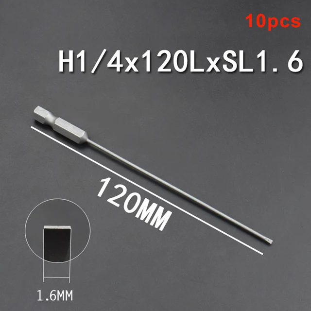 10pcs/lot 120mm/150mm 1/4' Hex Shank 1.5mm-6.0mm Flat Head Slotted Tip ...