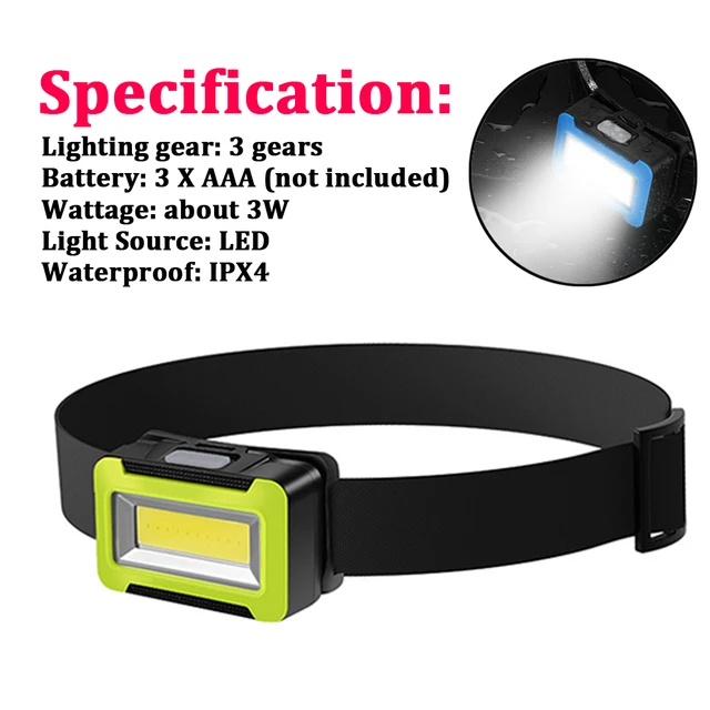 Portable COB LED Headlamps Mini Headlamp with 3 Modes Outdoor Camping ...