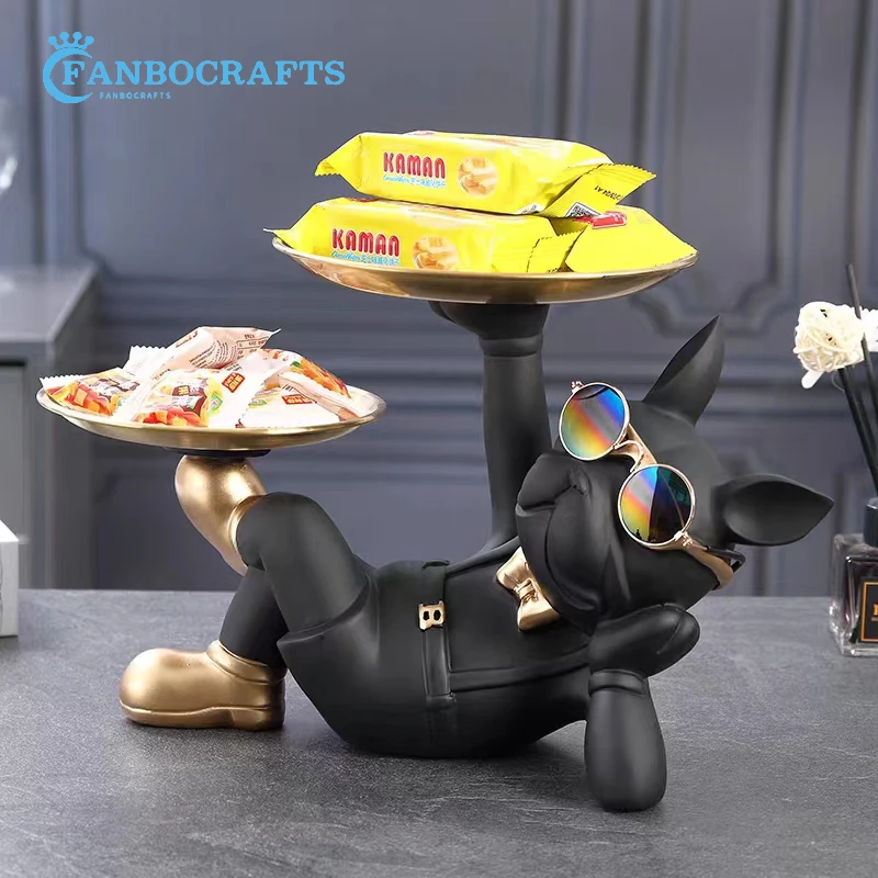 Resin Décor Dog Statue Butler With 2 Trays For Storage Table Live Room ...