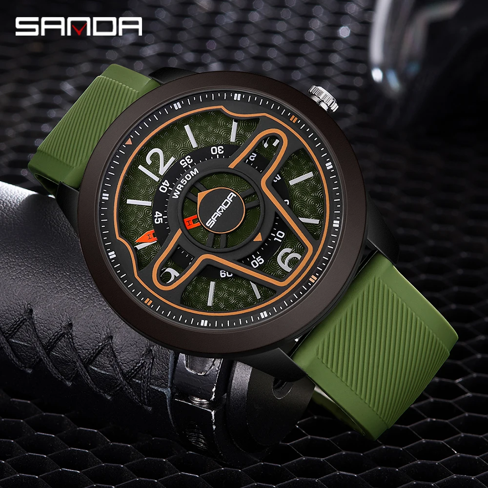 Sanda-9023-New-Model-Unique-Design-Rotating-Dial-Soft-Silicone-Strap ...