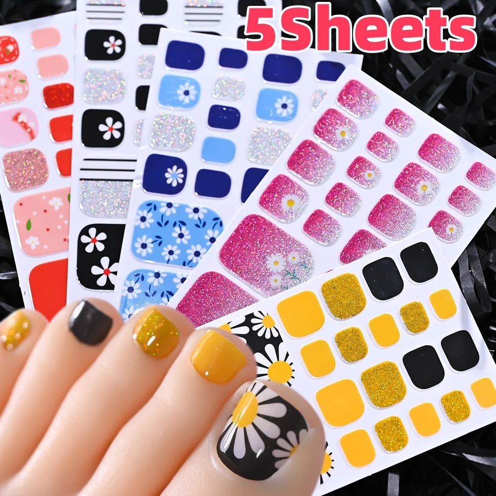 5Sheets Yellow Daisy Toenail Sticker 110Tips Full Cover Baking Free Toe ...