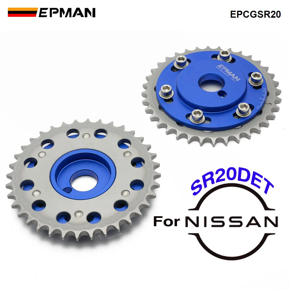 EPMAN Blue Adjustable Cam Gears Timing Gear Pulley Kit 2Pcs for Nissian ...