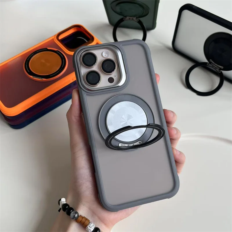 Luxury Matte Acrylic Magnetic Stand Holder Phone Case For Apple iPhone ...