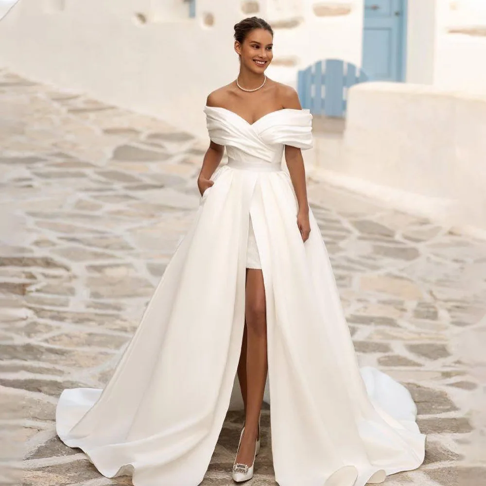 Elegant-Off-The-Shoulder-Short-Sheath-Wedding-Dresses-With-Detachable ...