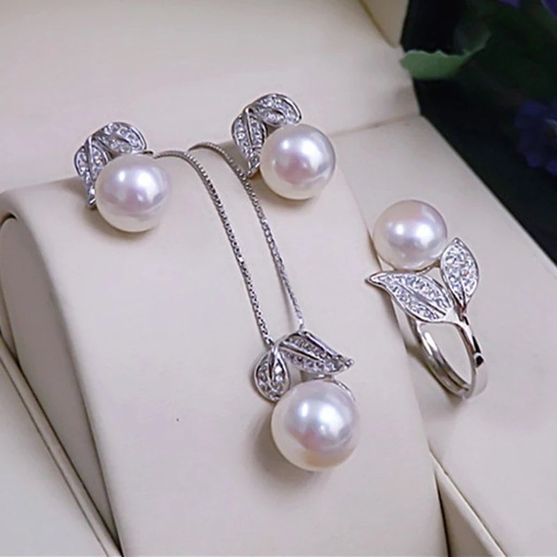 Real-Pearl-Necklace-and-Earrings-For-Women-Natural-Freshwater-White ...