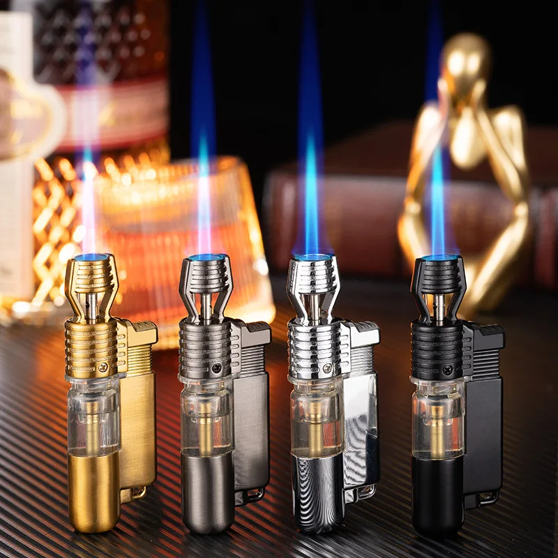 Mini Windproof Cigar Lighter Single Torch Jet Blue Flame Gas Butane ...