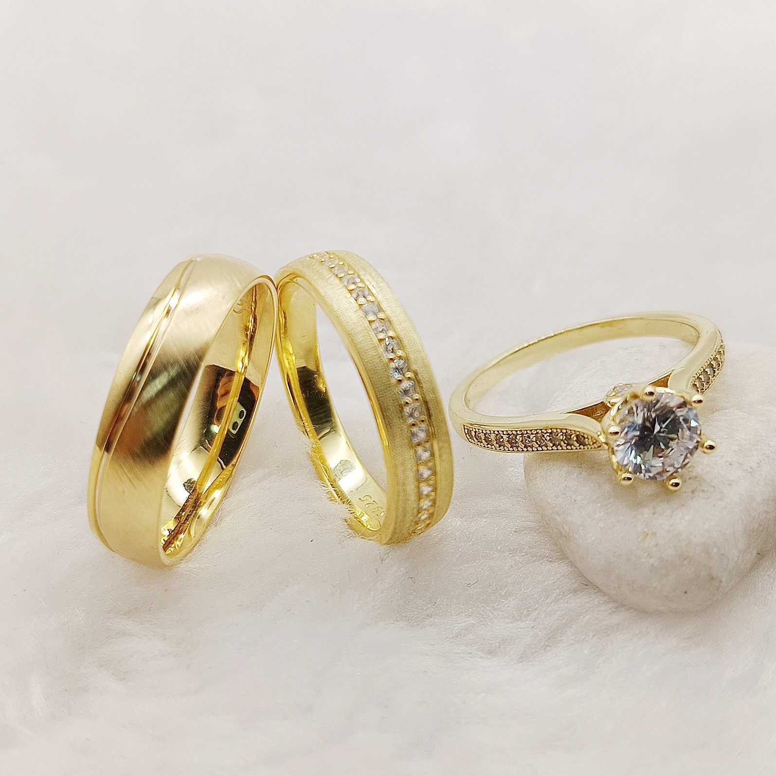 Lover Alliance 3pcs Cz Diamond Wedding Engagement Rings Men Women Real ...