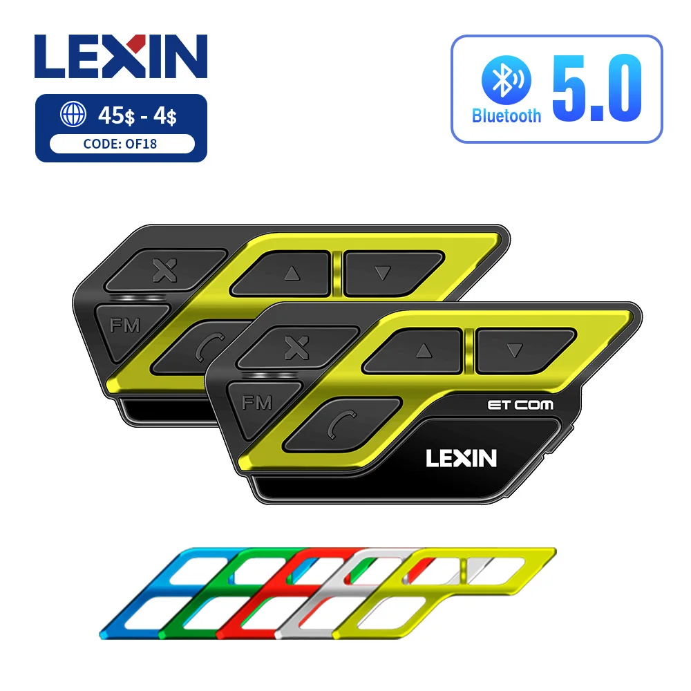 Lexin Et Com V5.0 Motorcycle Bluetooth Intercom Helmet Headset Multicolor Fm Wireless Bt ...