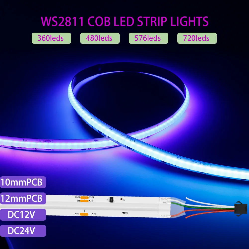 WS2811-Smart-RGBIC-COB-LED-Strip-Full-Color-Flexible-led-lighting-Lamp ...