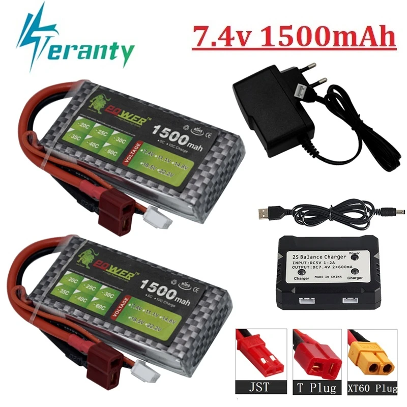 2s Lipo Battery 7.4V 1500mAh 35C Battery or Charger For RC Helicopter Toys Car Boats Drone 7.4v ...