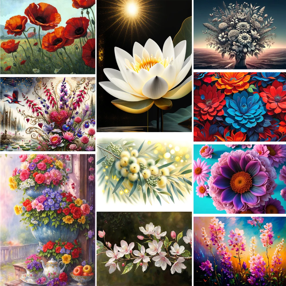 Flowers-Poppy-Lotus-DIY-Painting-By-Numbers-Package-Oil-Paints-40-50 ...